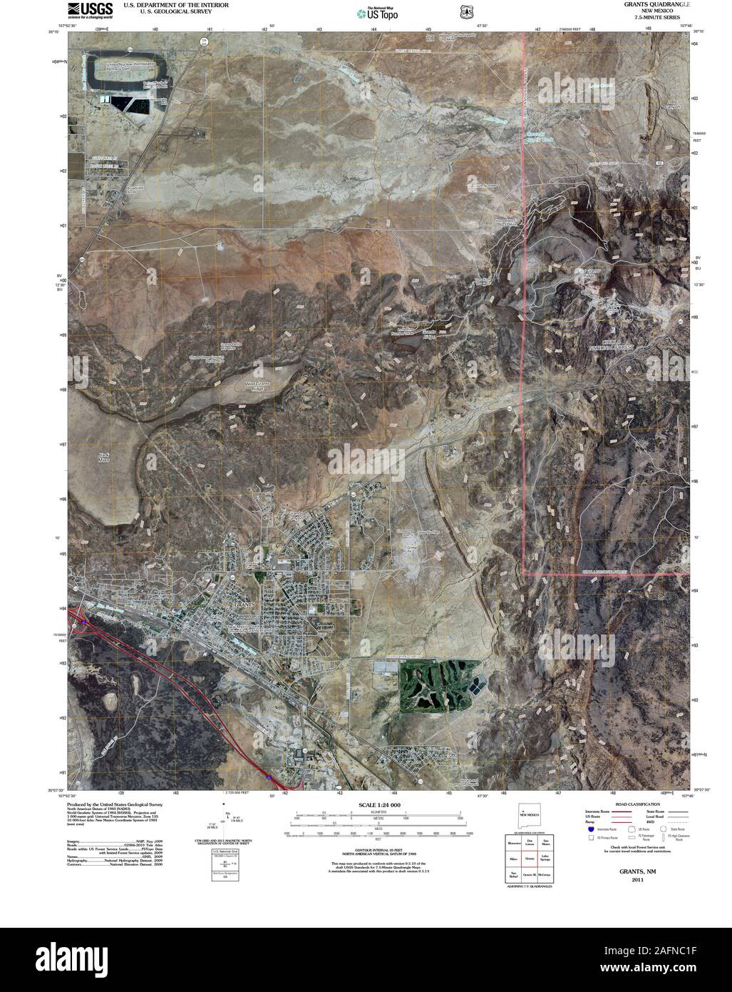 USGS TOPO Map New Mexico NM Grants 20110308 TM Restoration Stock Photo ...