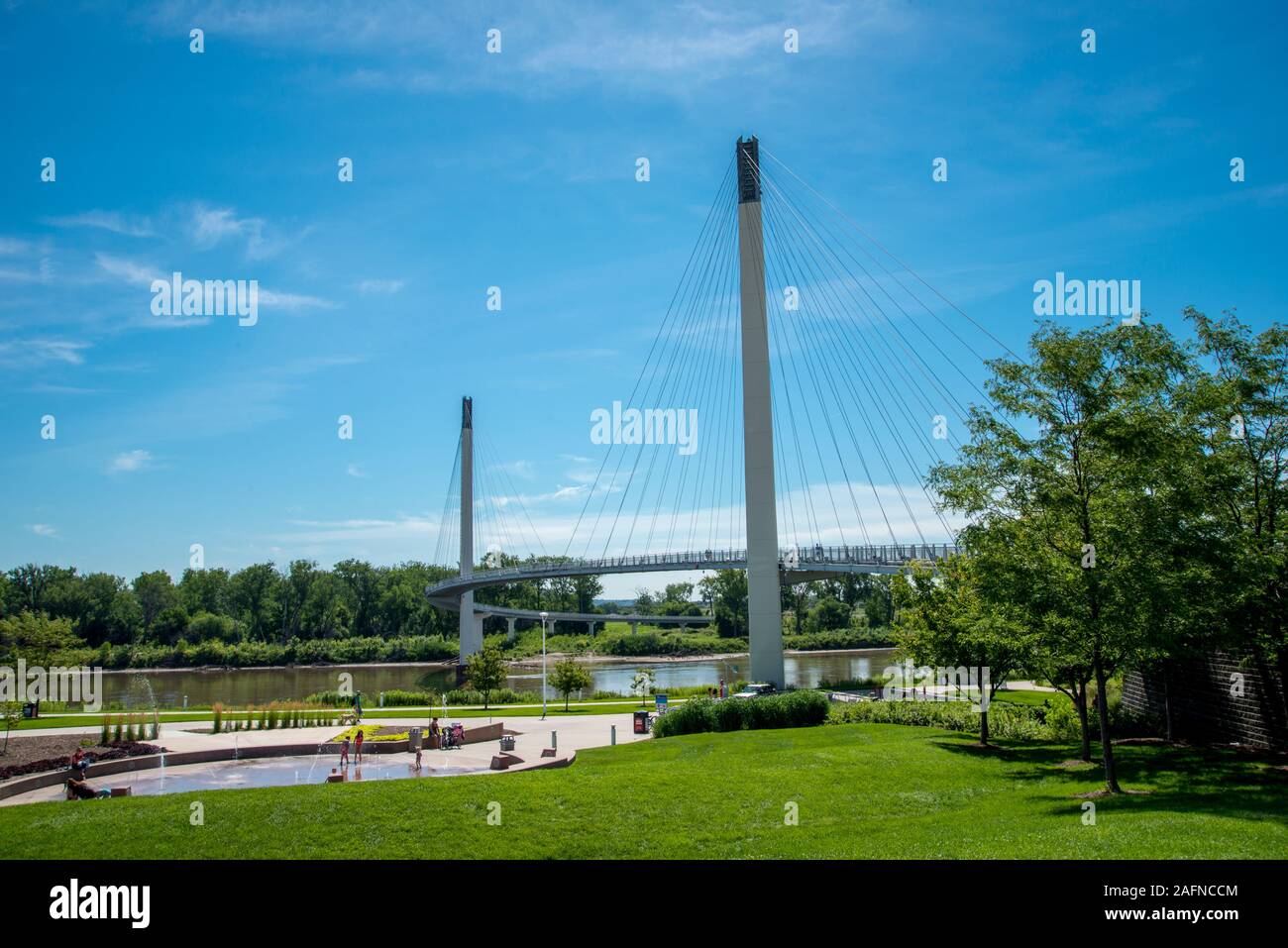 Omaha, Nebraska. Omaha Plaza and the Bob Kerrey Pedestrian bridge. The ...
