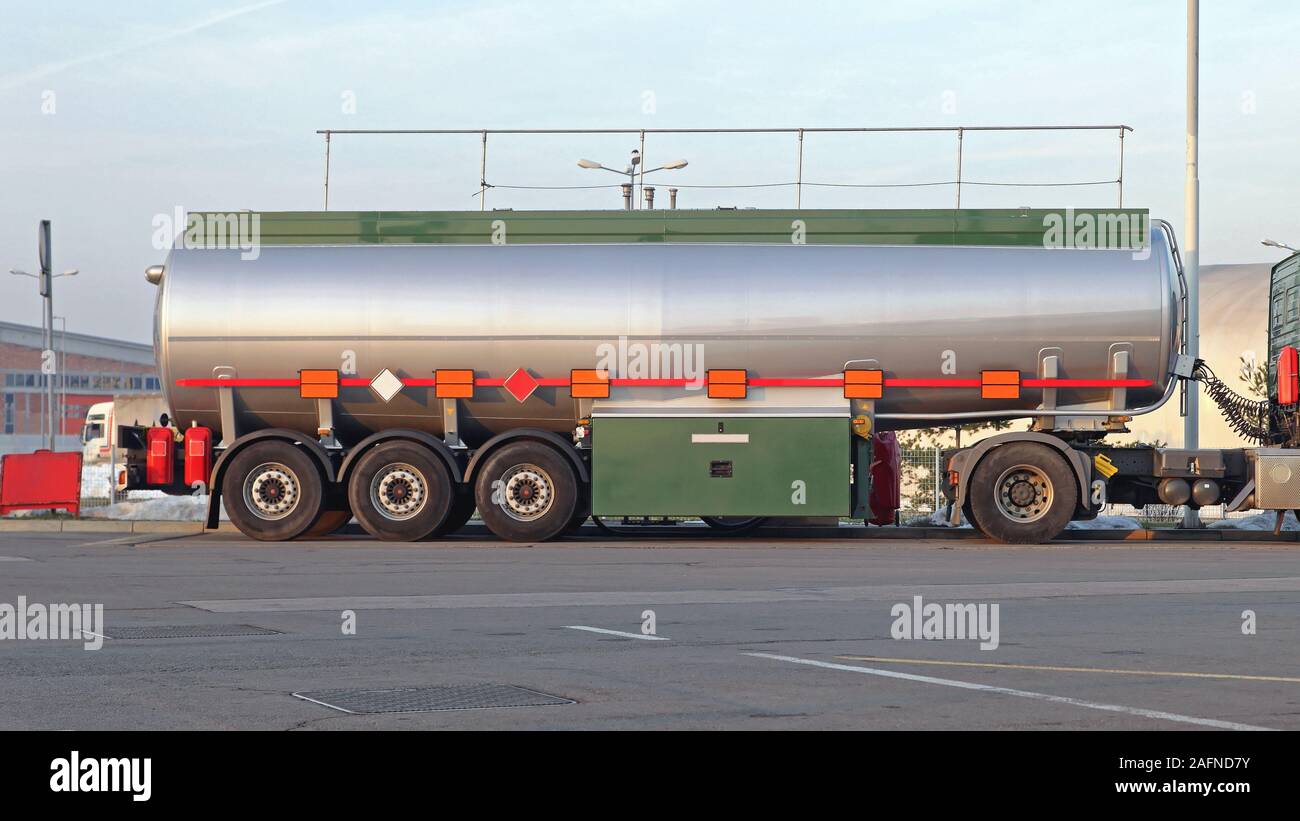 Tank Trailer For Flammable Fuel Transport Stock Photo - Alamy