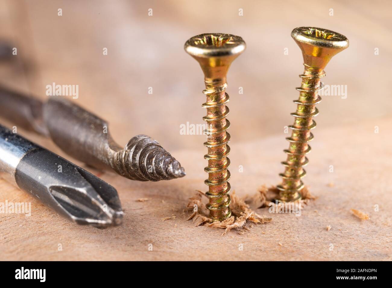 Hand drill, screws and screwdriver for small carpentry work. Carpentry ...