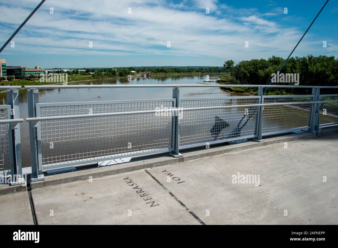Nebraska/Iowa. Bob Kerrey Pedestrian bridge crossing the Missouri river ...
