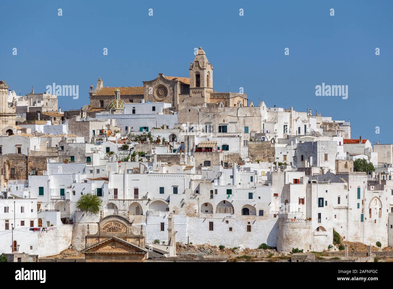 View of Ostuni, the white city, an historic white hill town in Brindisi ...