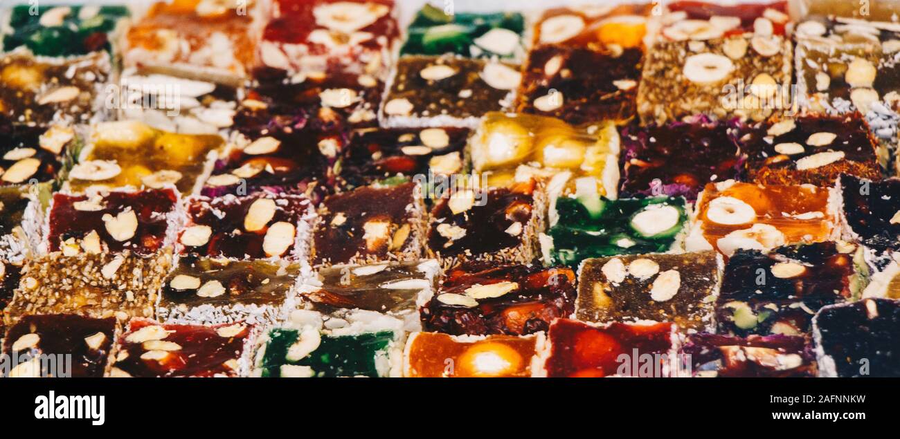 Traditional Turkish Delight, Sugar coated soft candy Stock Photo - Alamy