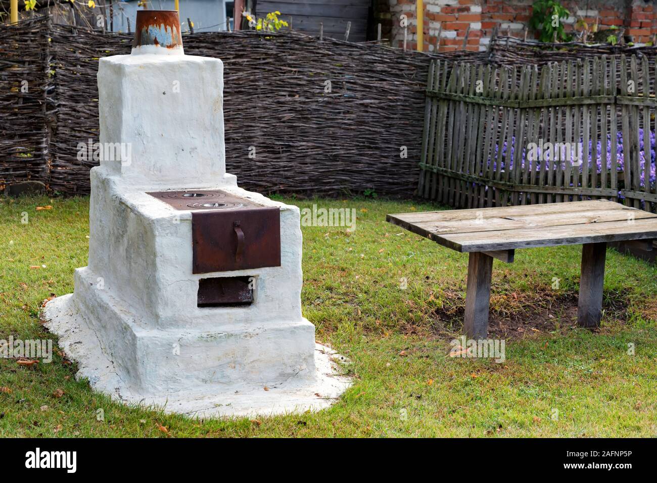 Traditional stone stove used by cossacks exhibited outdoors Stock Photo ...