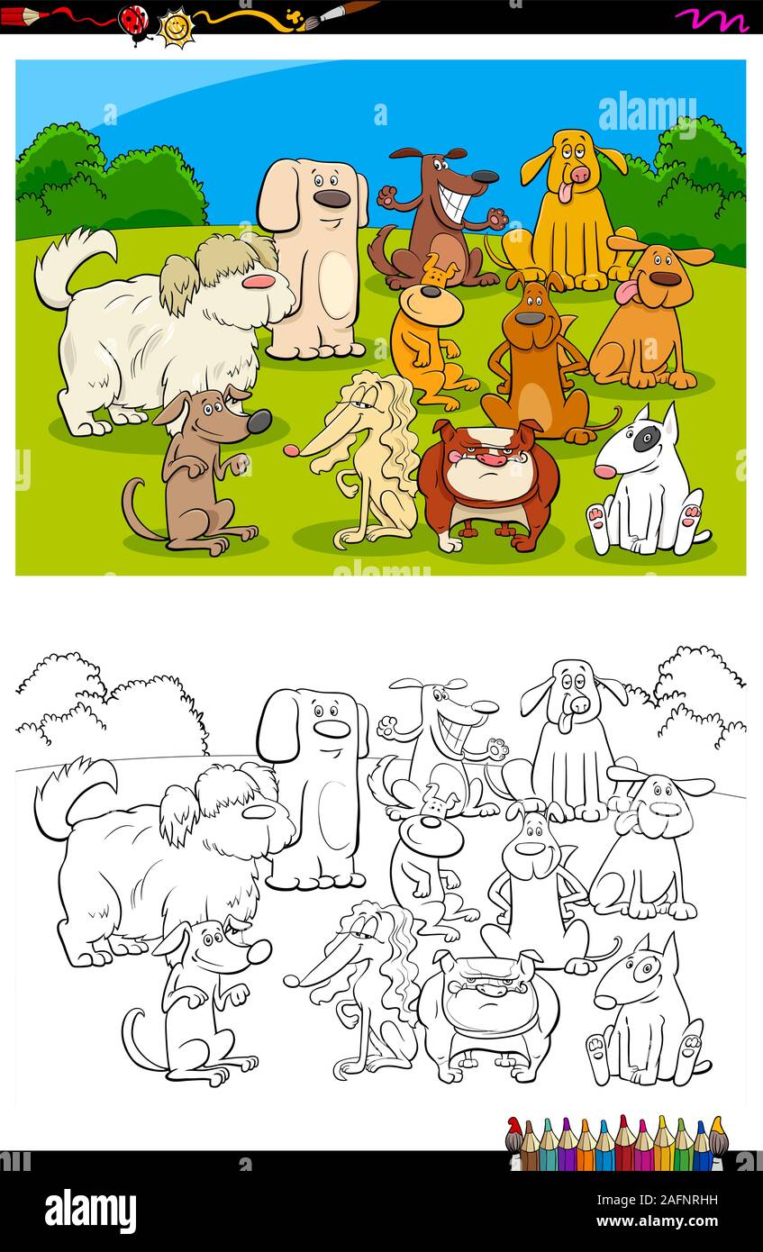Cartoon Illustration of Funny Dogs Animal Characters Group Coloring ...