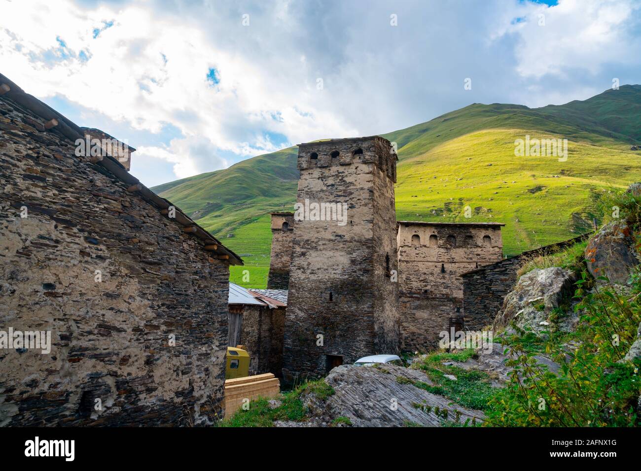 Traditional ancient Svan Towers in Ushguli village, Svaneti, Caucasus ...