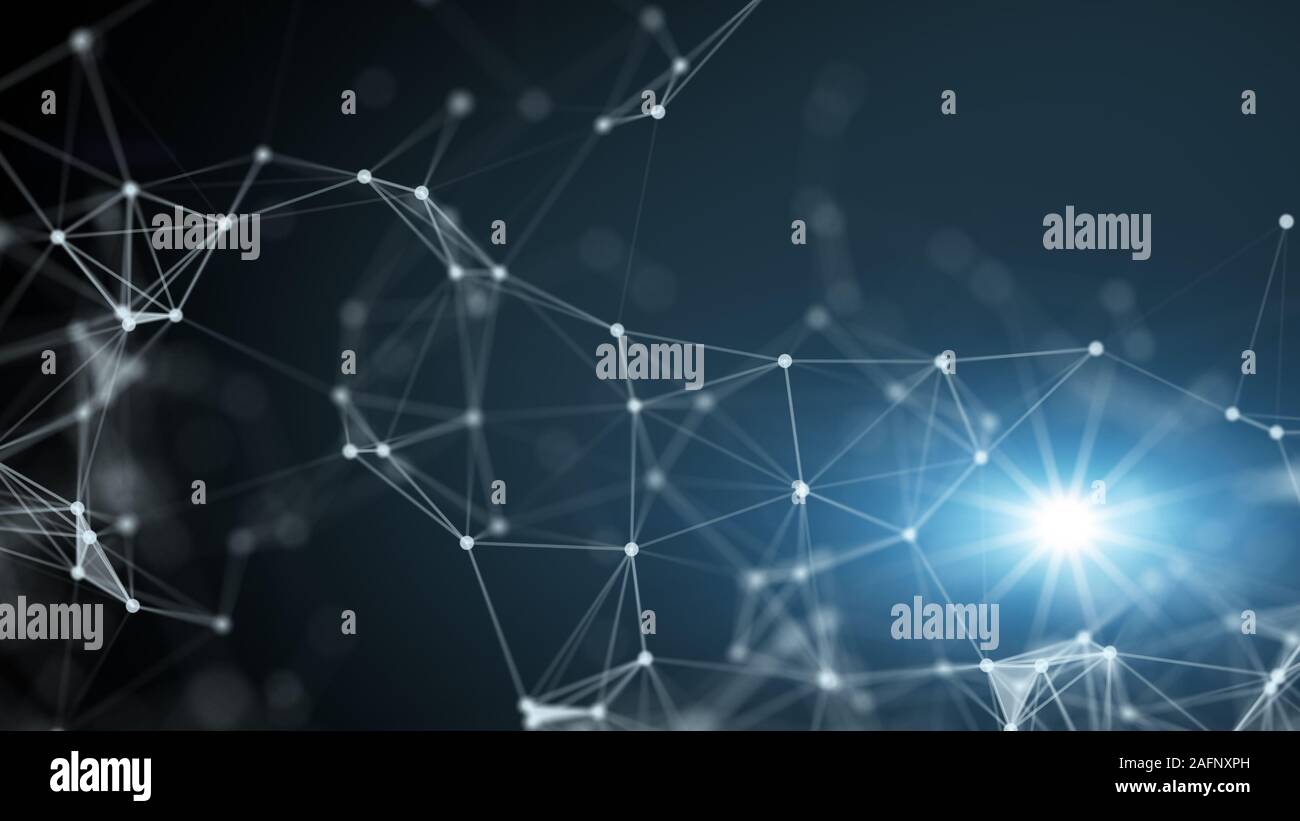 Technology network and communication with line and dot moving with ...