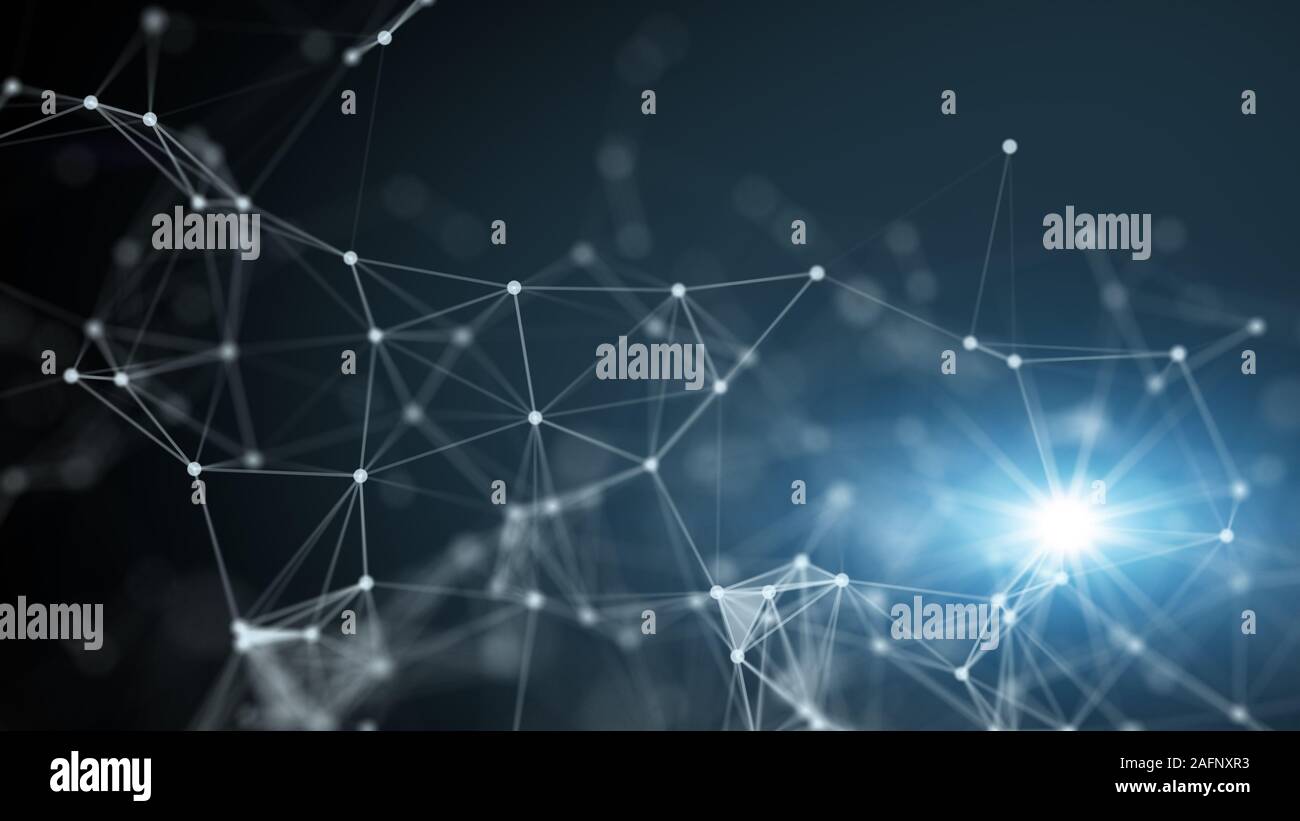 Technology network and communication with line and dot moving with ...