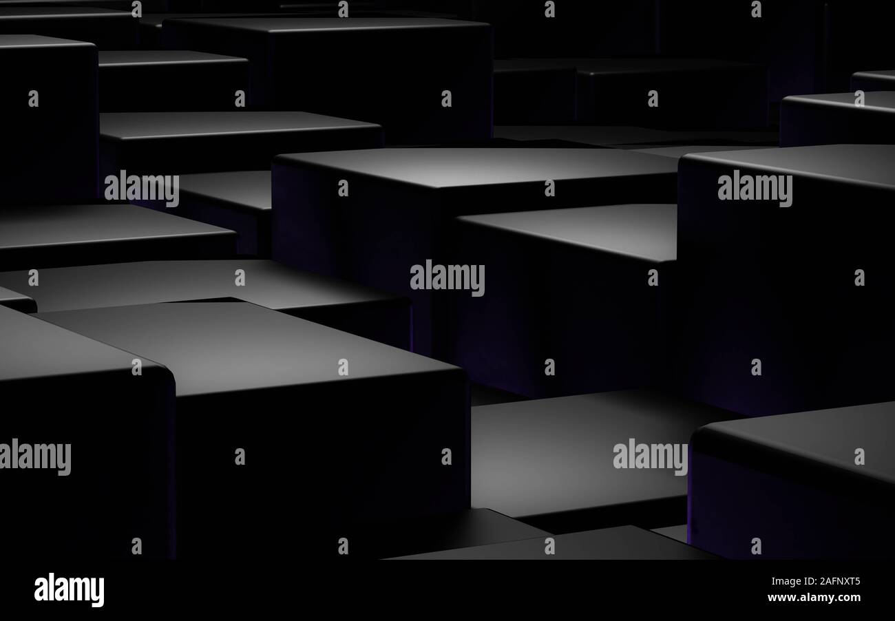 Black cube abstract texture with violet low key lighting background 3d ...