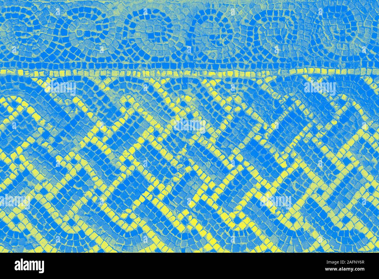 Blue and ultra bright yellow pattern, floor mosaic, abstract background ...