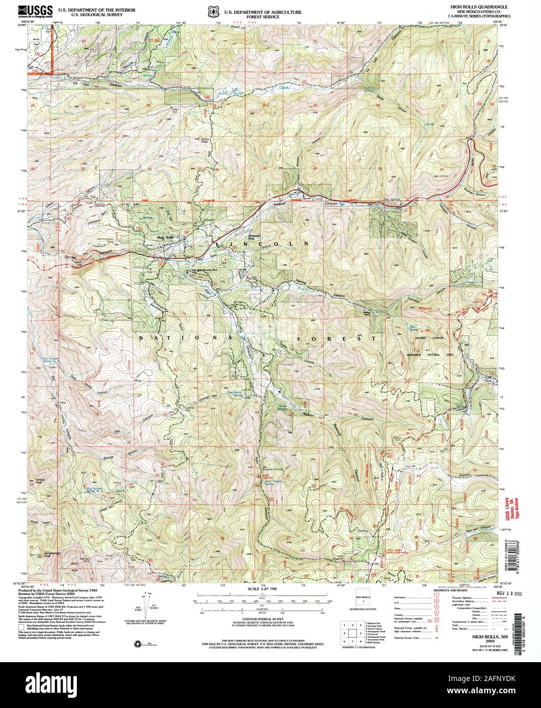 USGS TOPO Map New Mexico NM High Rolls 192841 2004 24000 Restoration ...