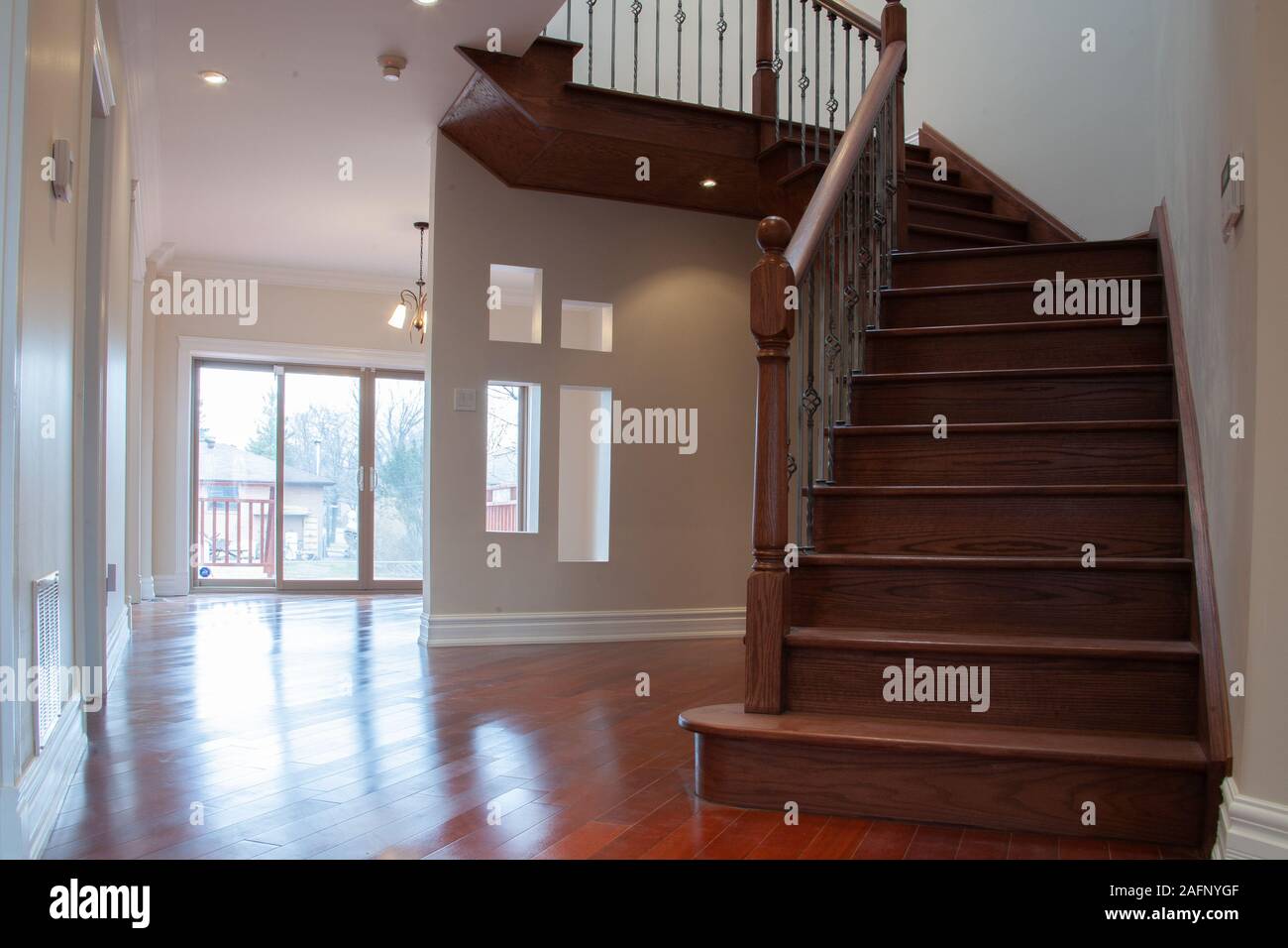 Private house Interior entrance, living room and staircase Stock Photo ...