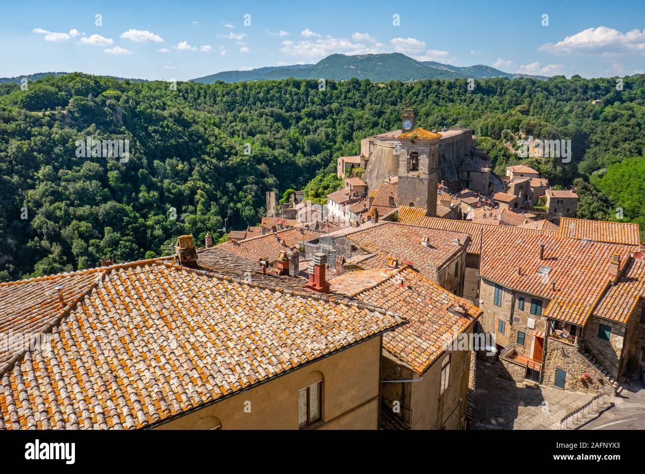 Streets and buildings of little city of Sorano in Tuscany, Italy Stock ...