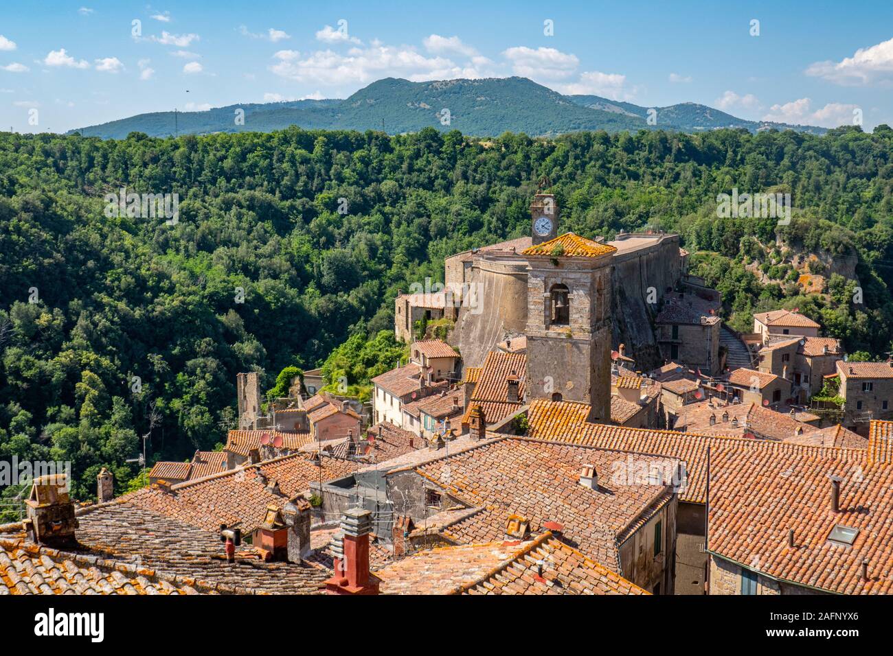 Streets and buildings of little city of Sorano in Tuscany, Italy Stock ...