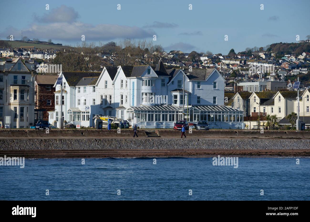 A distant view of seafront buildings at Paignton, Devon, on a sunny day ...