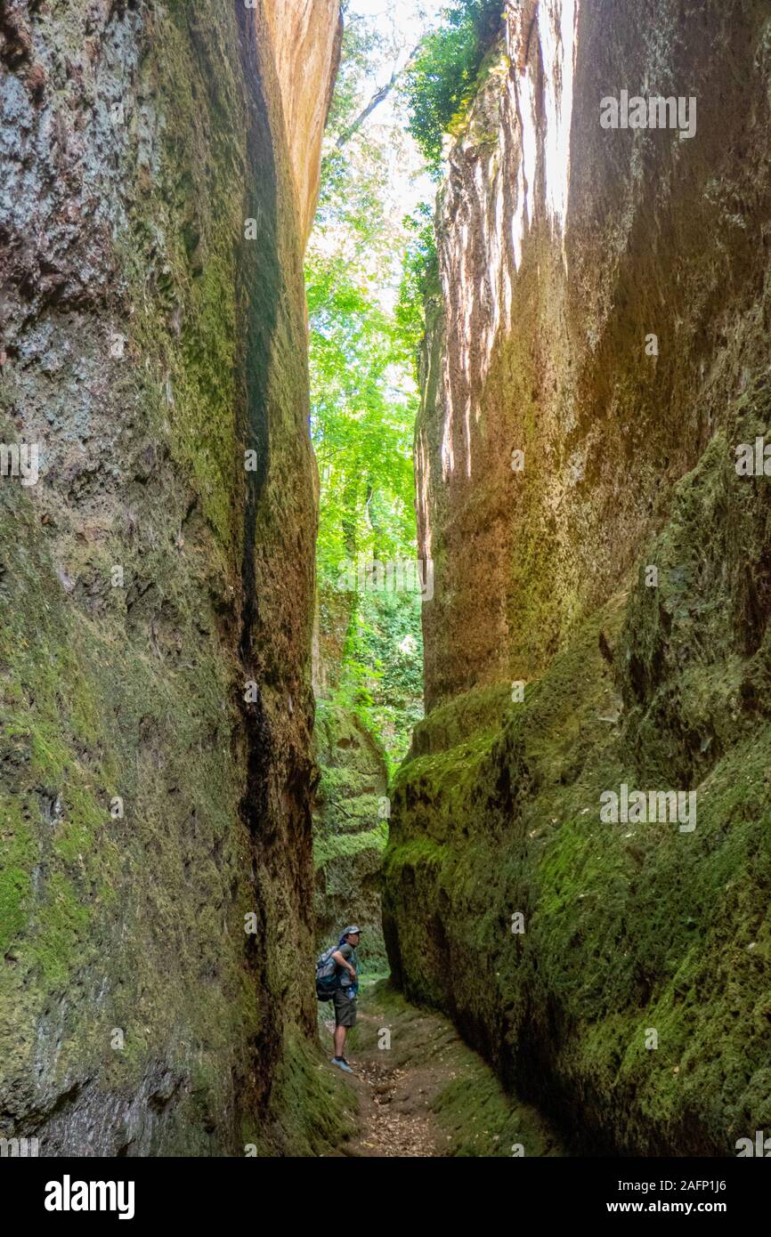 The narrow path excavated in the rock by etruscan civilization named ...