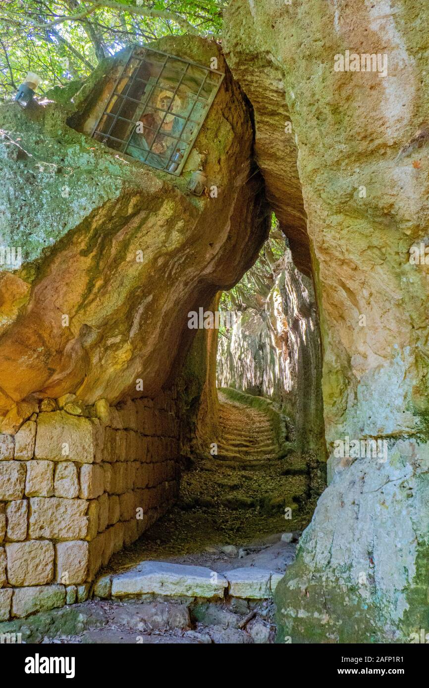 The narrow path excavated in the rock by etruscan civilization named ...