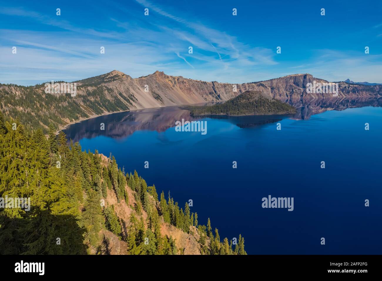 Wizard Island in Crater Lake viewed from Rim Village in Crater Lake ...