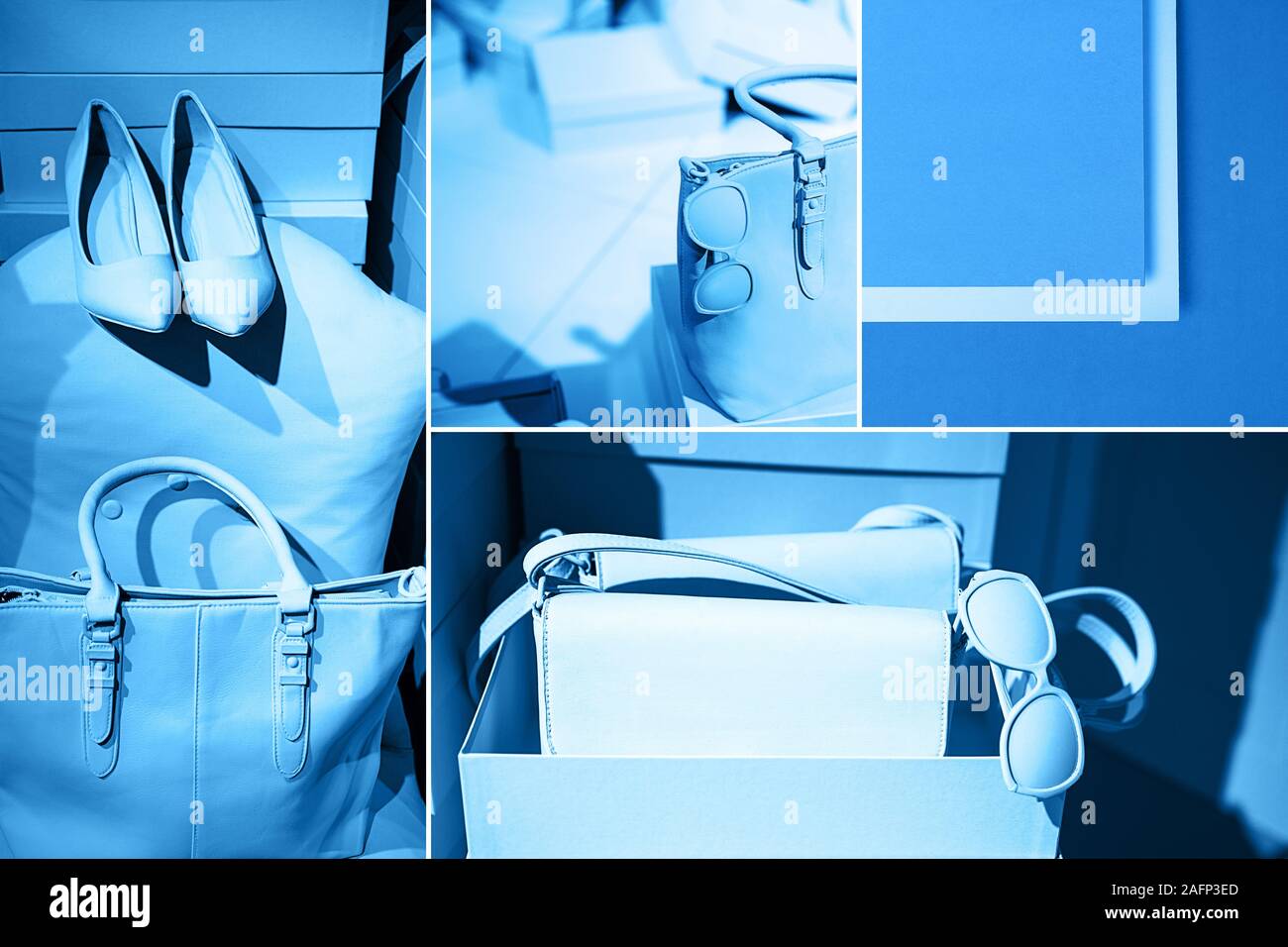 Fashion collage made with photos inspired by classic blue color of the ...
