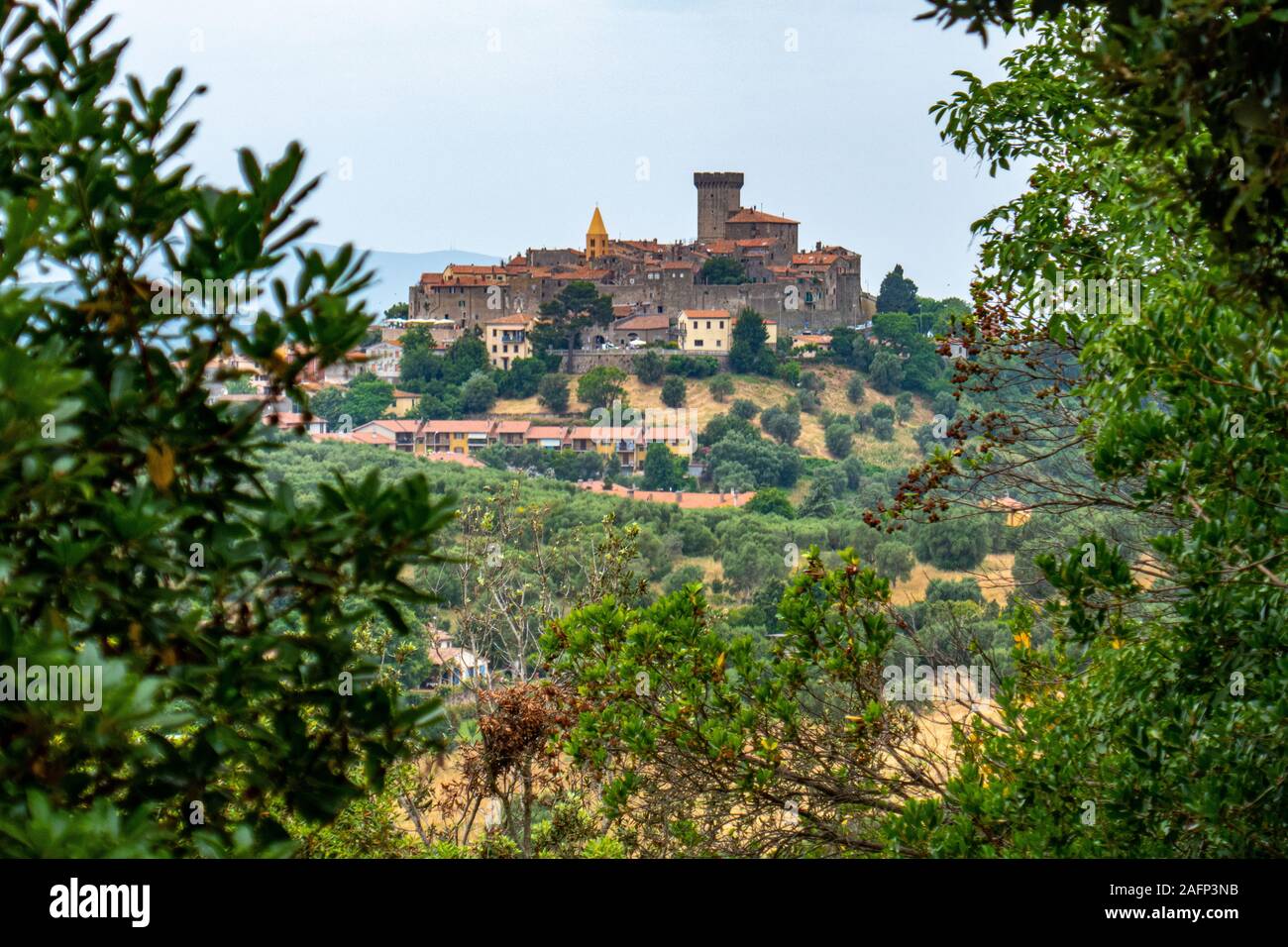 Little city of Capalbio in Tuscany with the tower and plants around ...