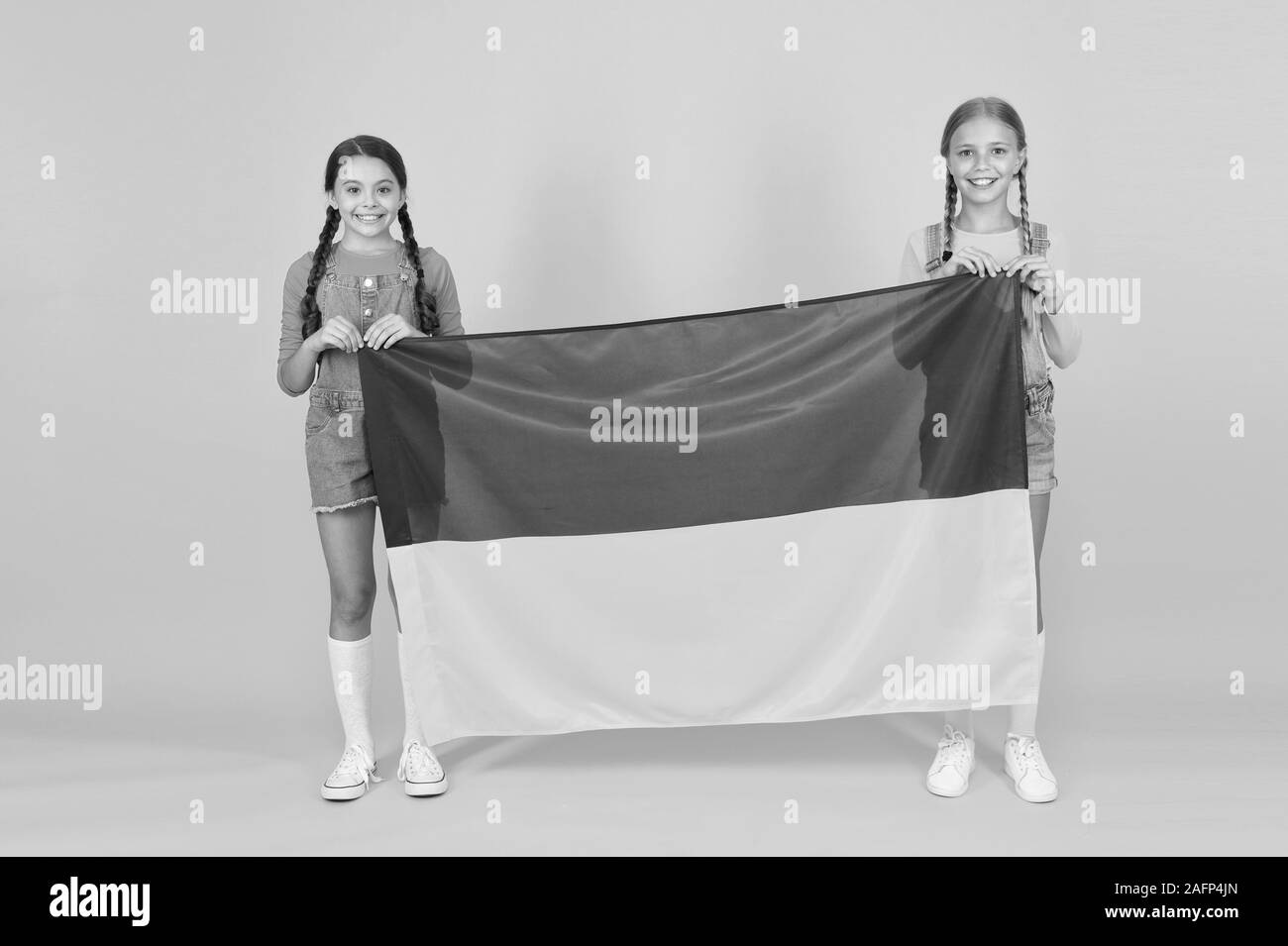 Ukrainian kids. Girls with blue and yellow flag. Patriotic education ...