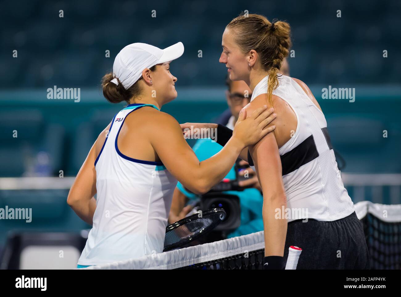 Ashleigh Barty of Australia & Petra Kvitova of the Czech Republic hug ...