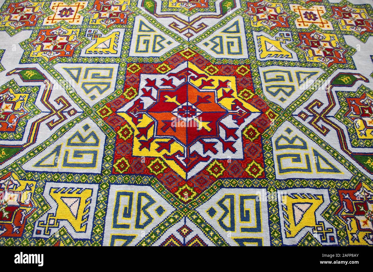 Carpet on the floor of Turkmenbasy Ruhy Mosque at Gypjak village in ...