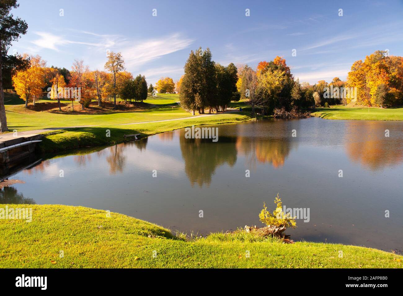 landscape fall foliage and lake at Golf Course Stock Photo - Alamy