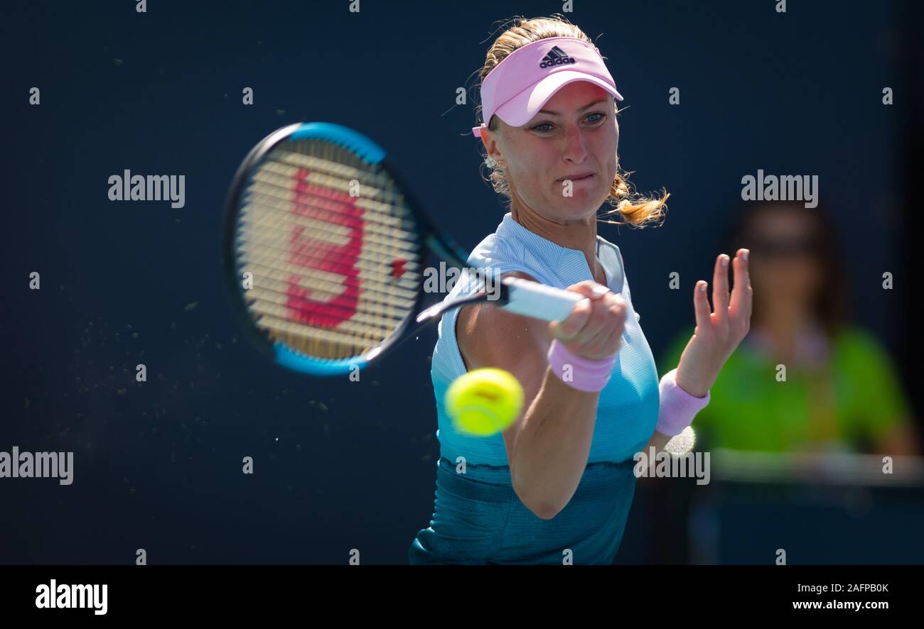 Kristina Mladenovic of France in action during the first round at the ...
