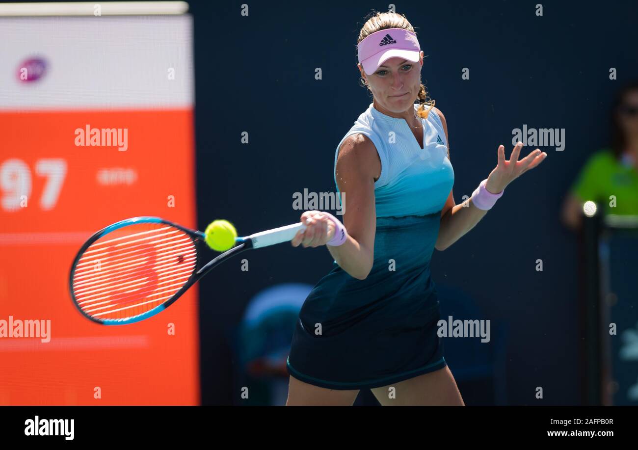 Kristina Mladenovic of France in action during the first round at the ...