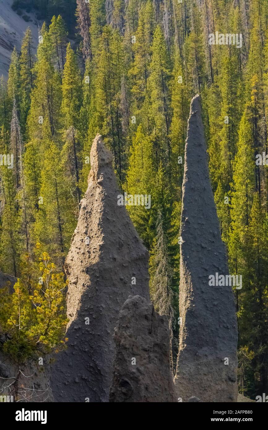 The Pinnacles, eroded welded vents from pyroclastic deposits in Crater ...