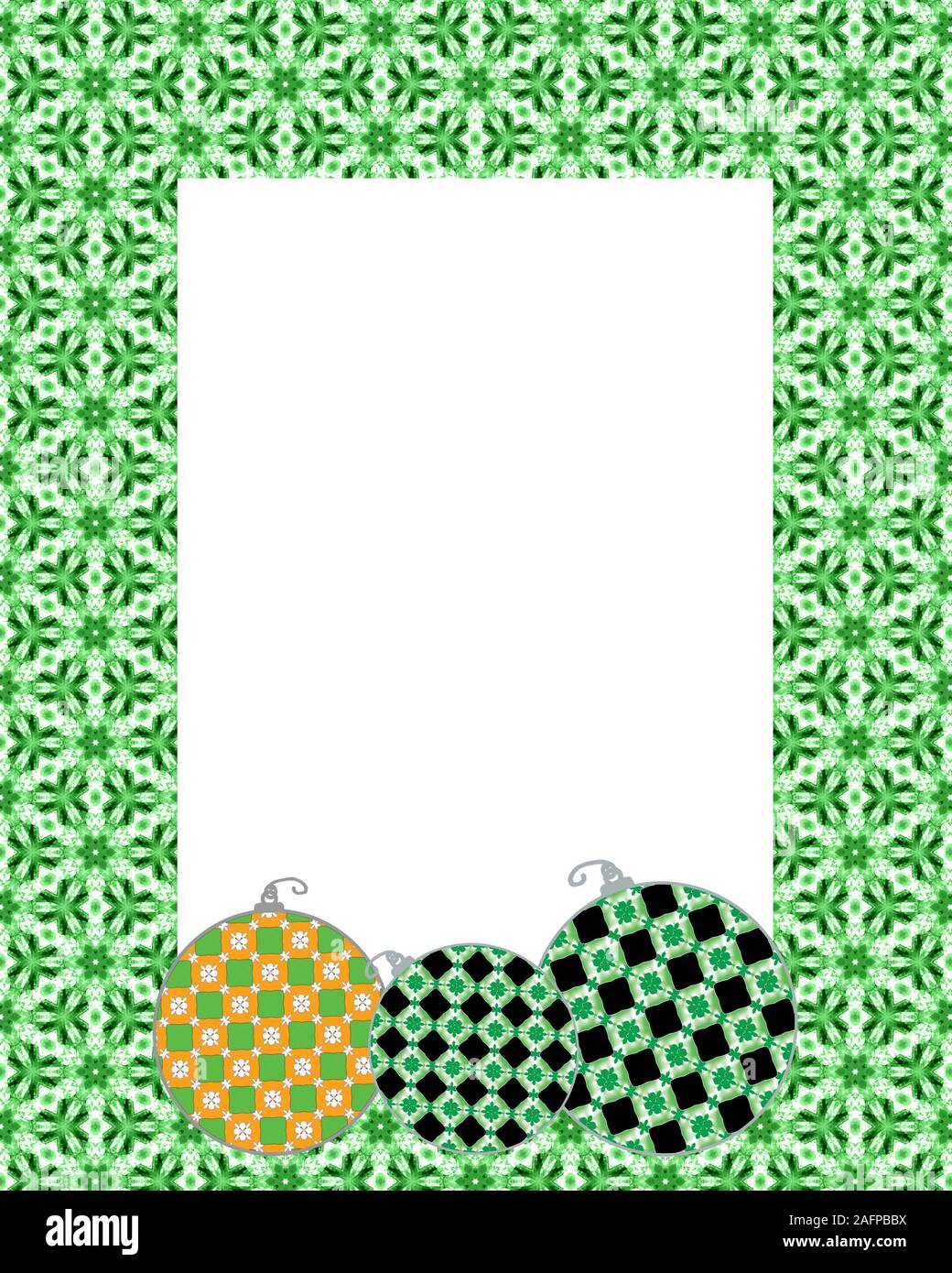 Decorative Christmas frame with green and gold traditional ornaments a ...
