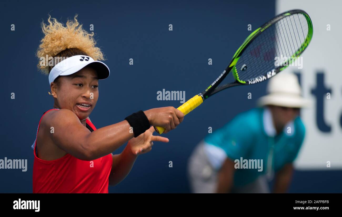 Mari Osaka of Japan in action during the first round at the 2019 Miami ...