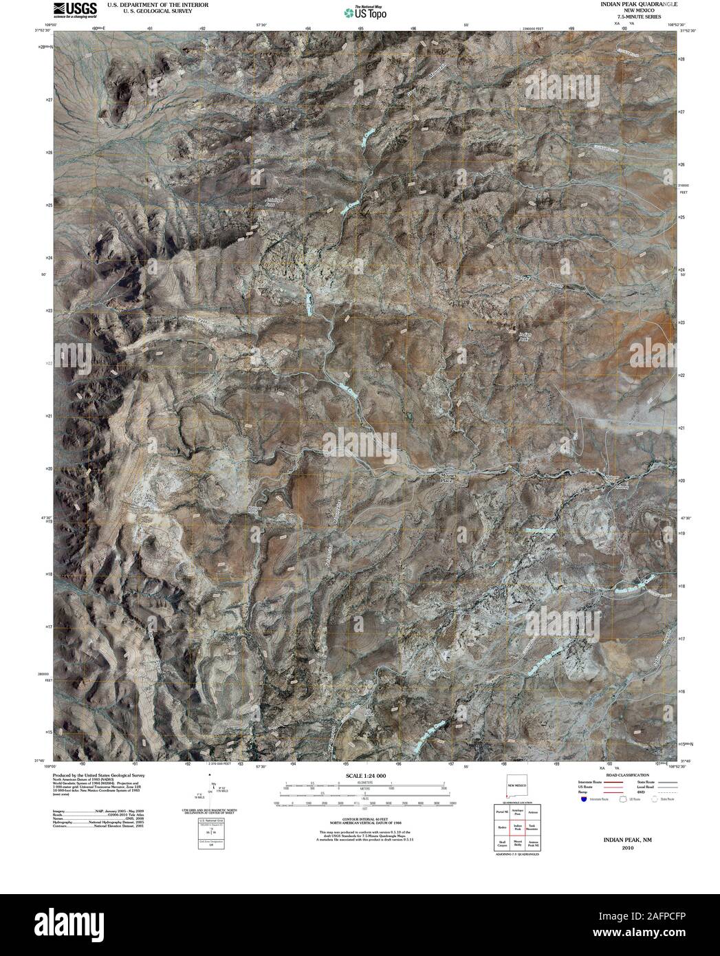 USGS TOPO Map New Mexico NM Indian Peak 20100826 TM Restoration Stock ...