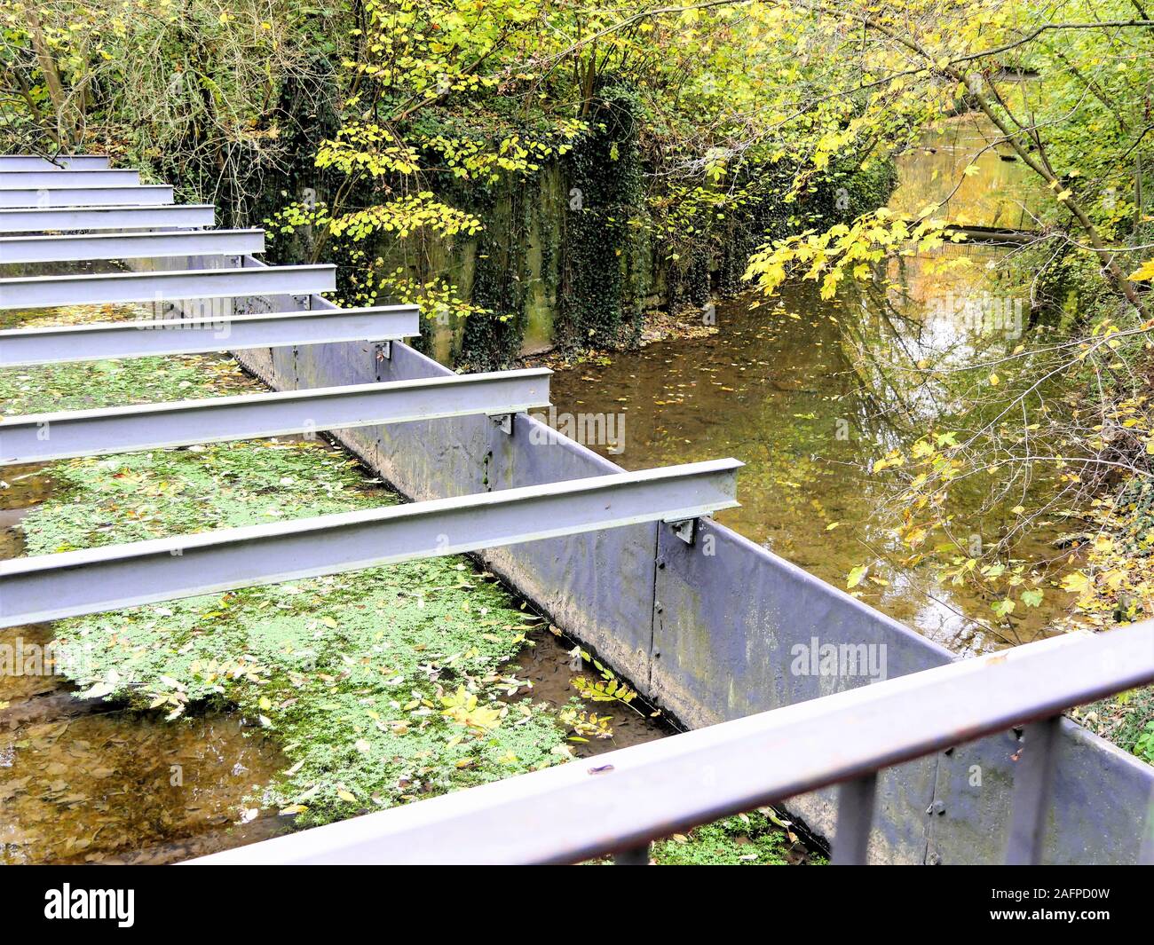 old artifical riverbed - steel trough bridge as a mill canal Stock ...