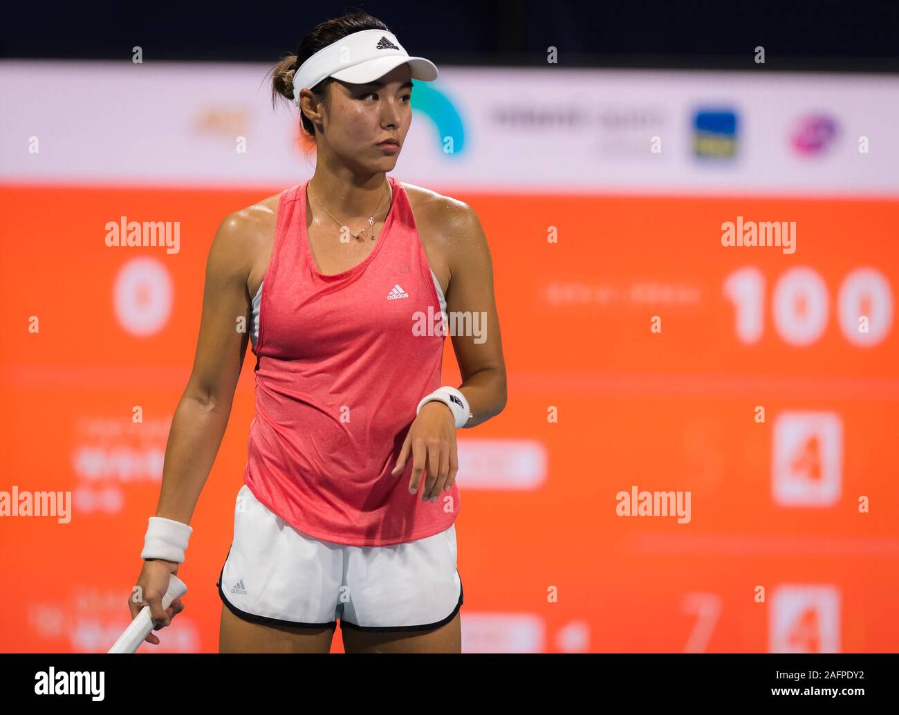 Qiang Wang of China in action during her fourth-round match at the 2019 ...