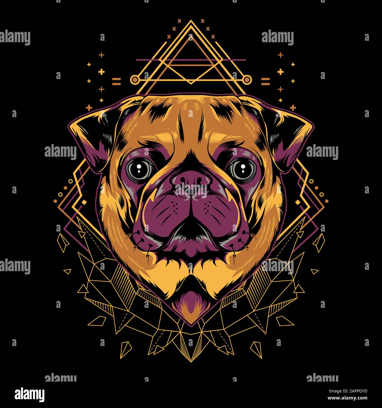 Cute Pug Dog Vector Crystal Geometry Illustration in Black Background ...