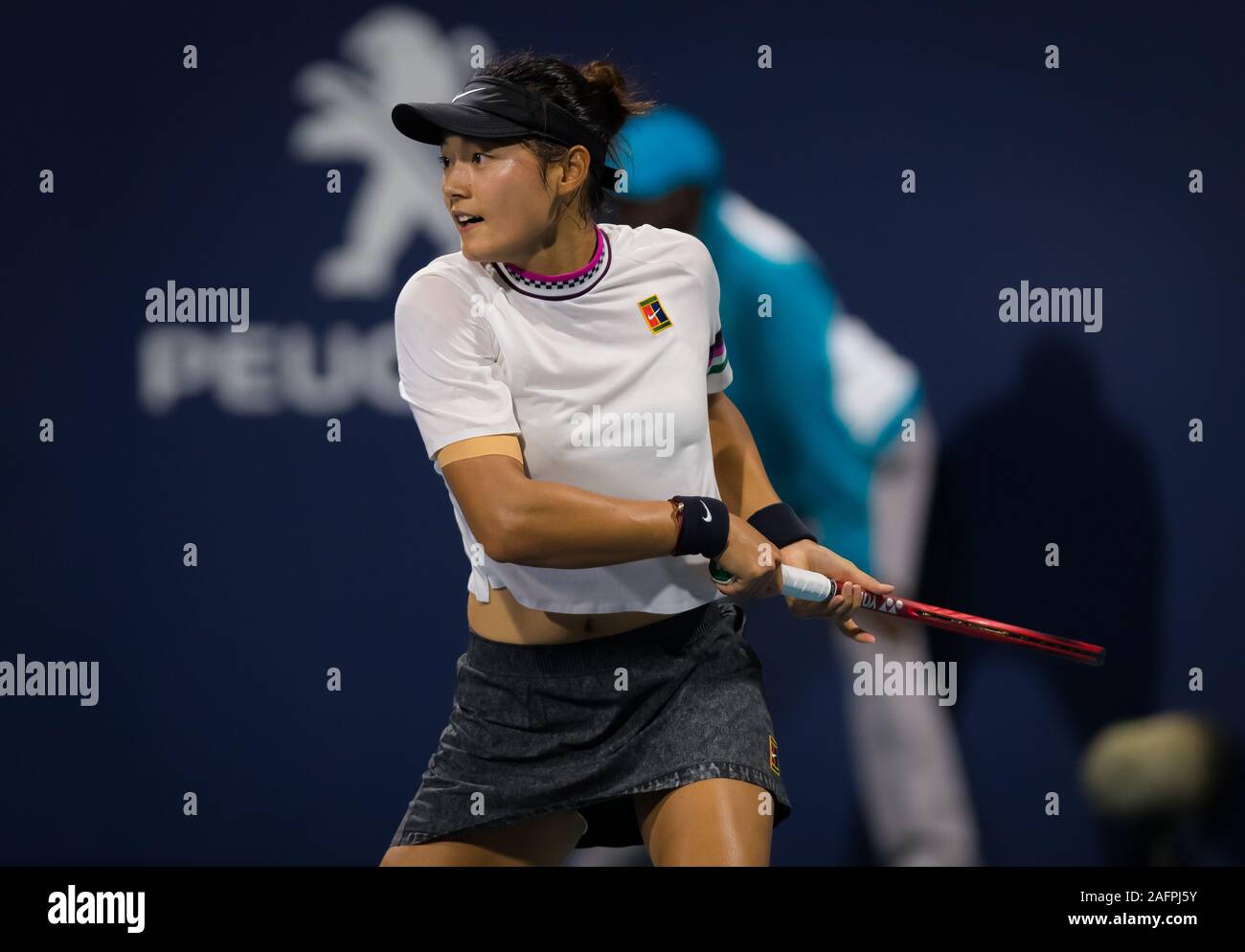 Yafan Wang of China in action during her fourth-round match at the 2019 ...