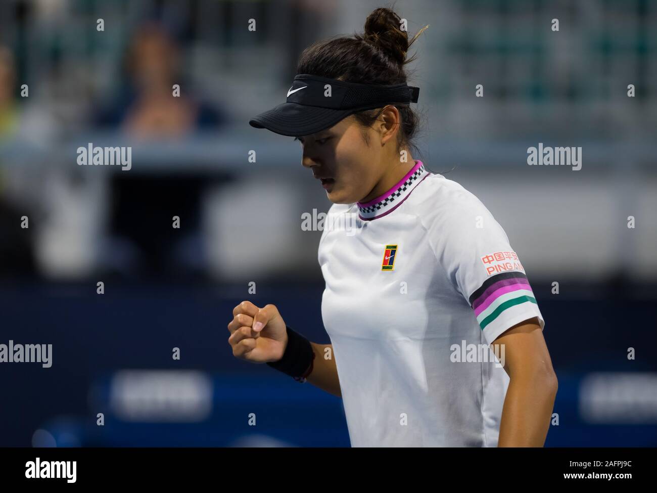 Yafan Wang of China in action during her second-round match at the 2019 ...