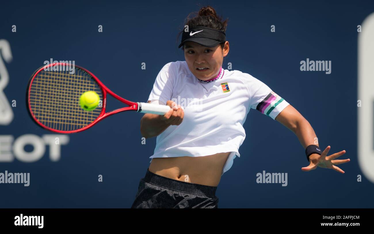Yafan Wang of China in action during her third-round match at the 2019 ...