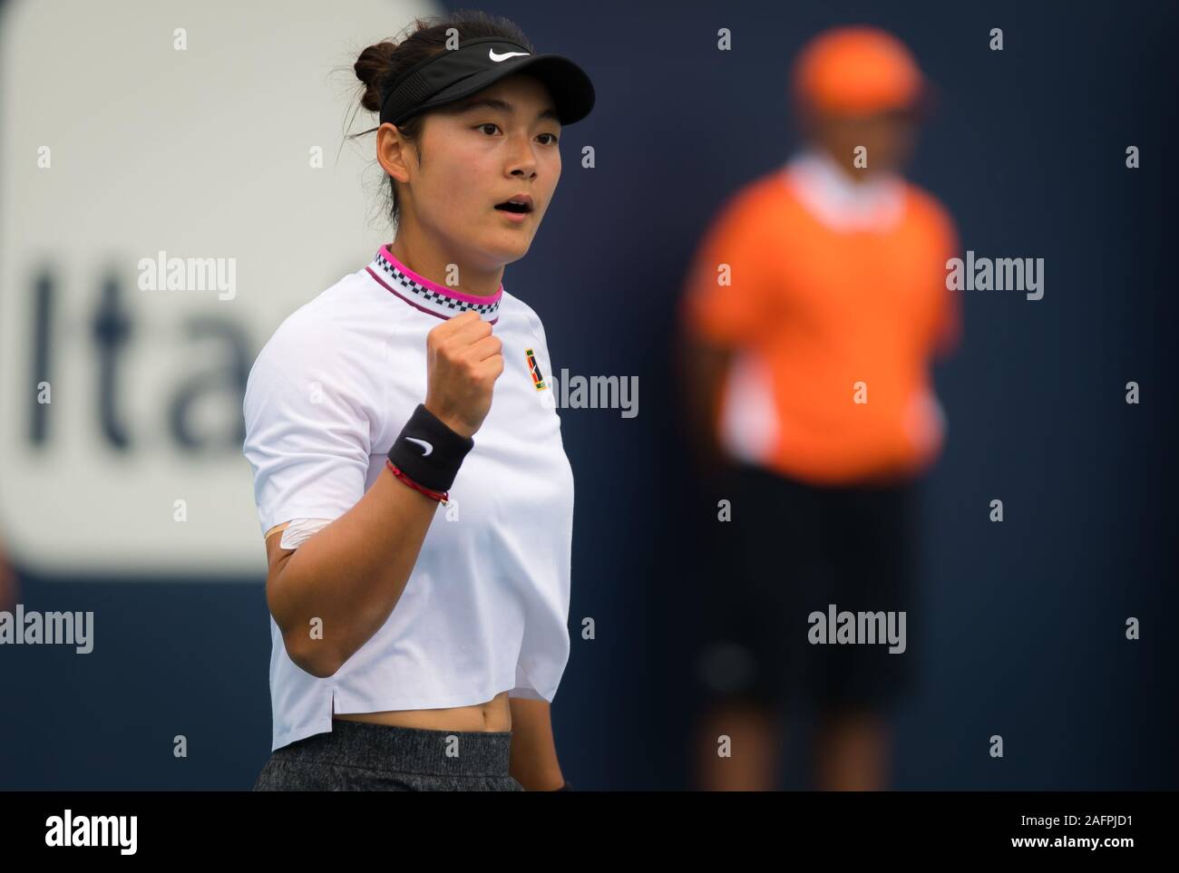 Yafan Wang of China in action during her third-round match at the 2019 ...