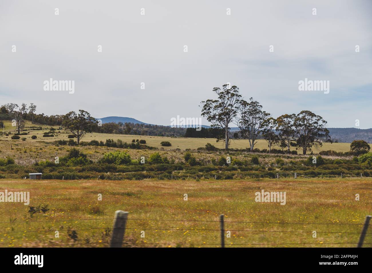 Australian countryside landscape as viewed from the car during a road ...