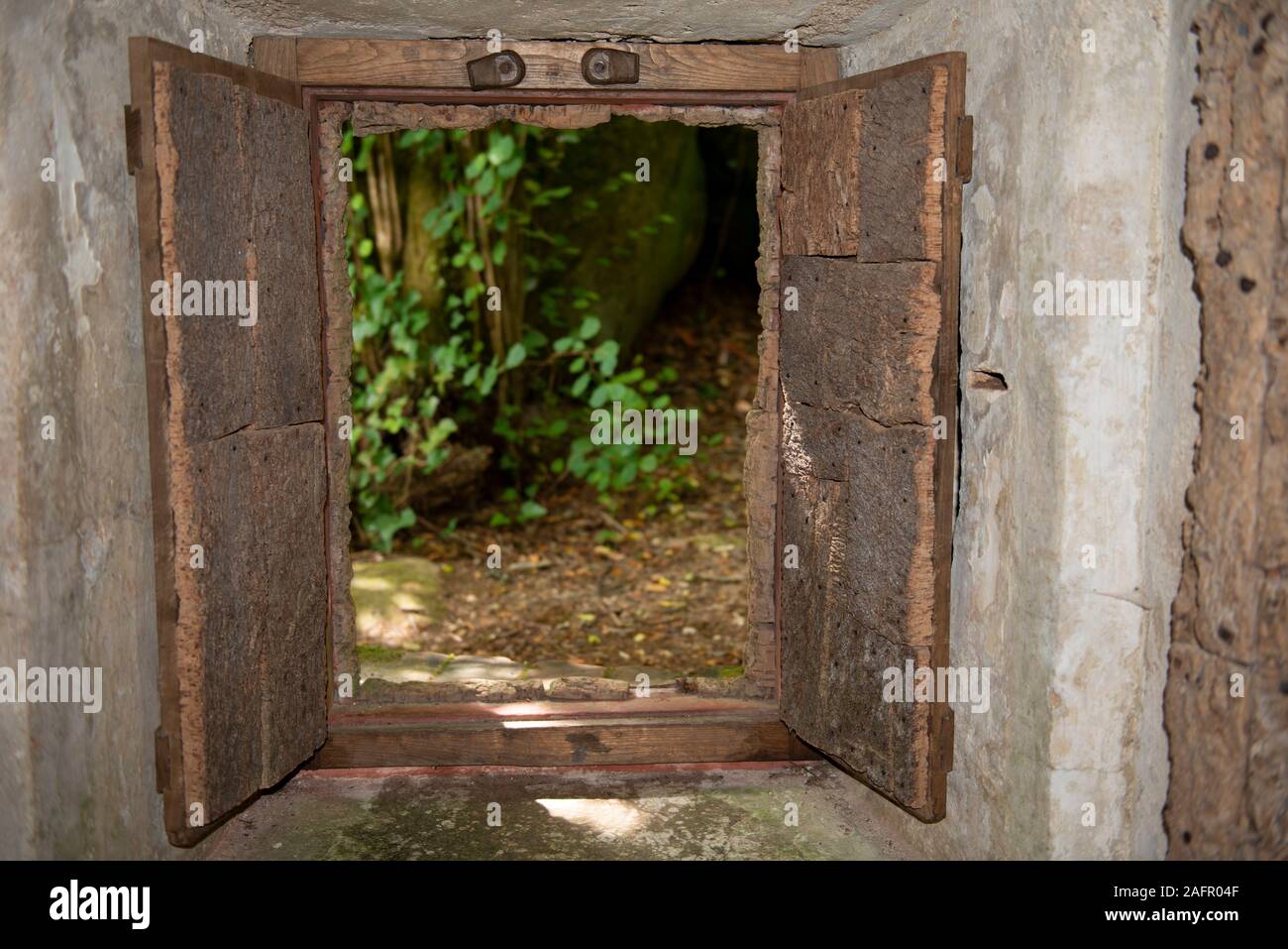 Cork window frame and shutters, Convent of the Capuchos, Sintra, Lisboa ...