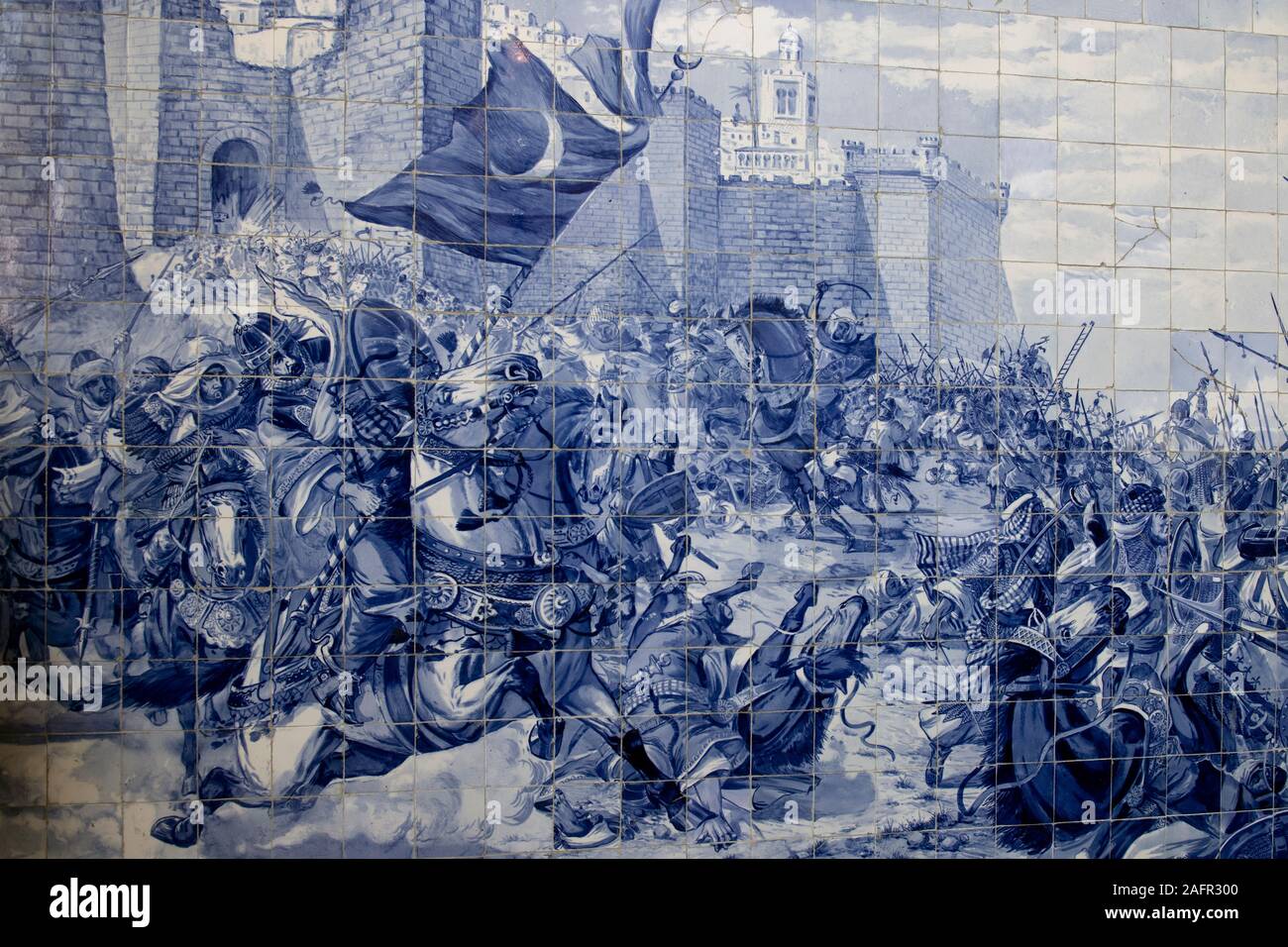 Azulejo tiles depicting battle scene, Buçaco Palace Hotel, Luso ...