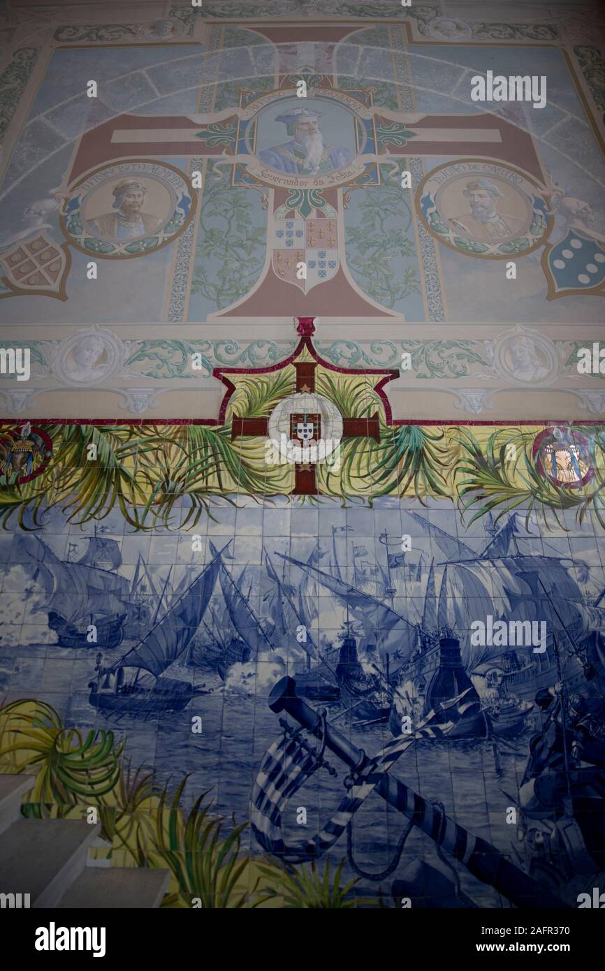 Azulejo tiles depicting battle scene, Buçaco Palace Hotel, Luso ...