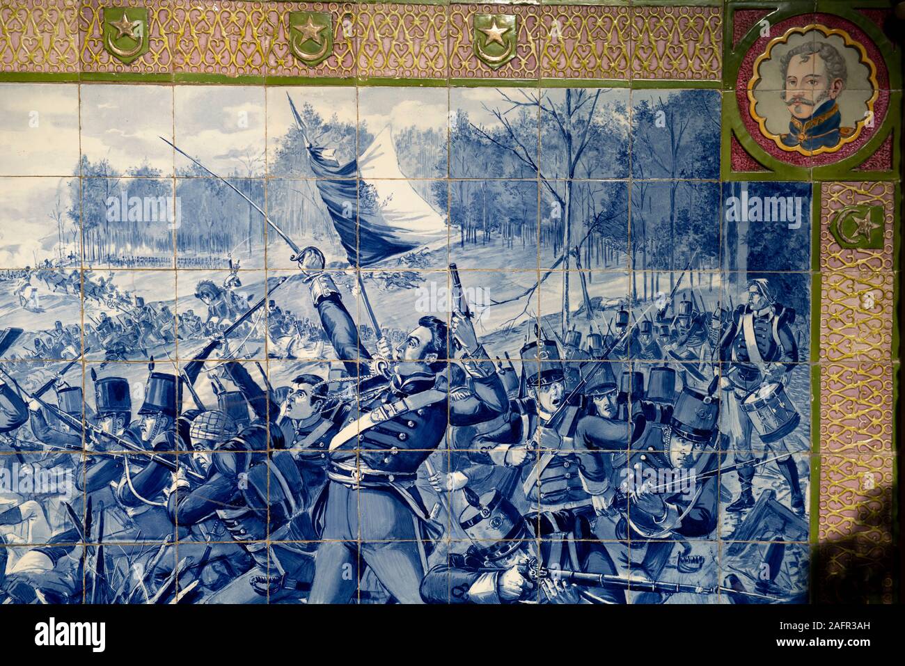 Azulejo tiles depicting battle scene, Buçaco Palace Hotel, Luso ...