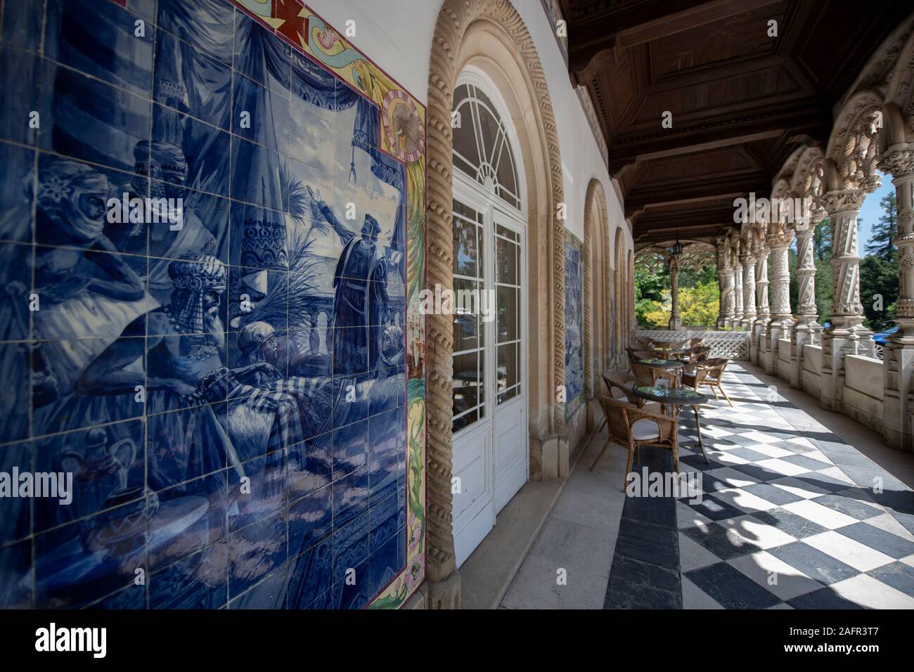 Azulejo tiles showing scene from the poem The Lusiads by Portuguese ...