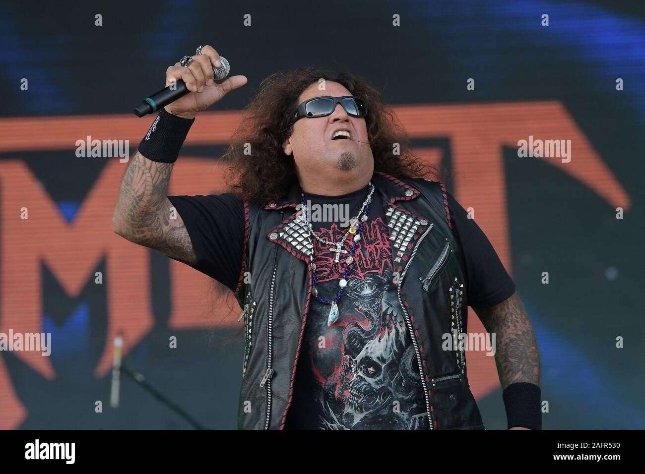 Rio de Janeiro, Brazil, October 4, 2019. Lead singer Chuck Billy of the ...