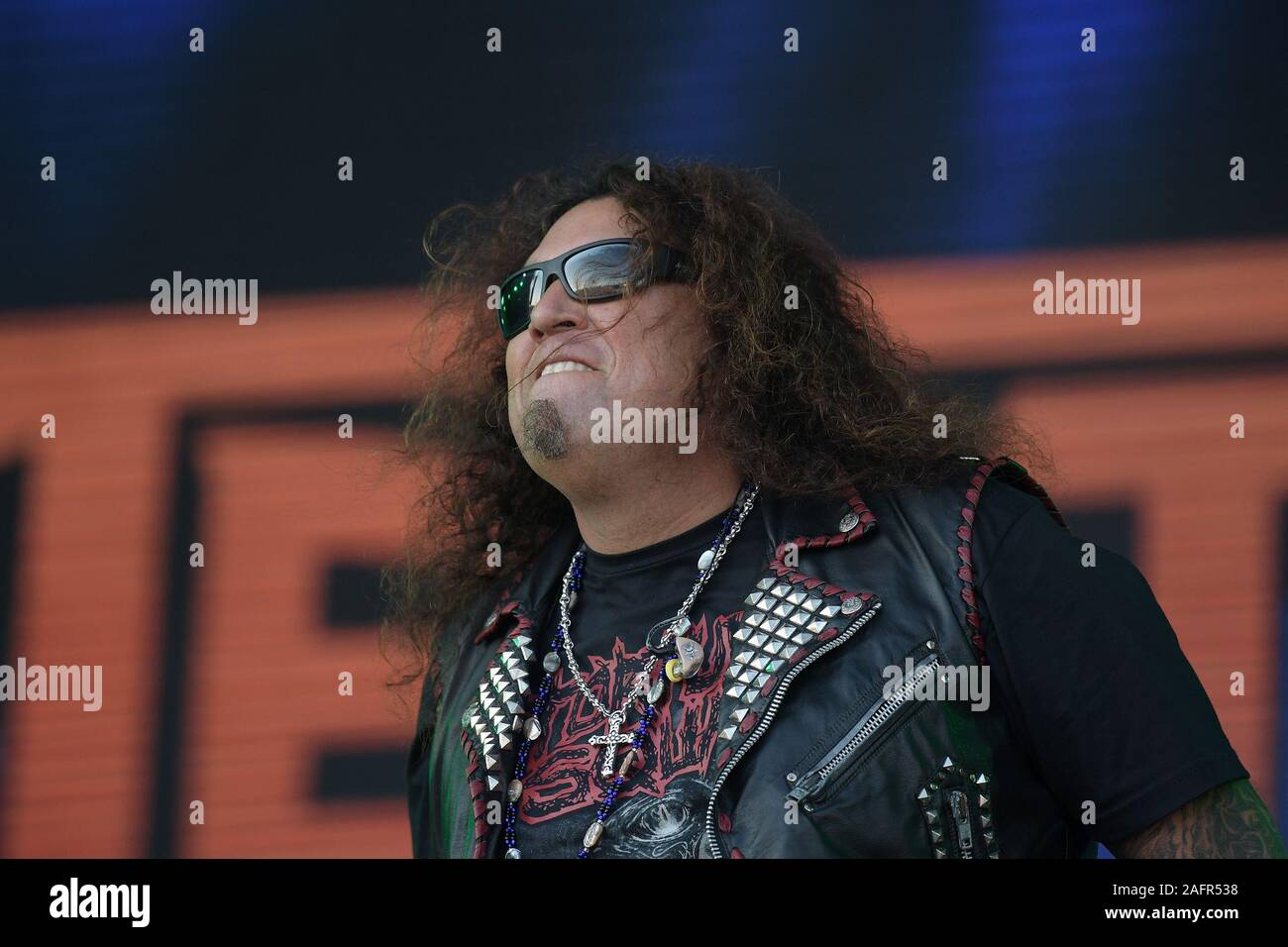 Rio de Janeiro, Brazil, October 4, 2019. Lead singer Chuck Billy of the ...