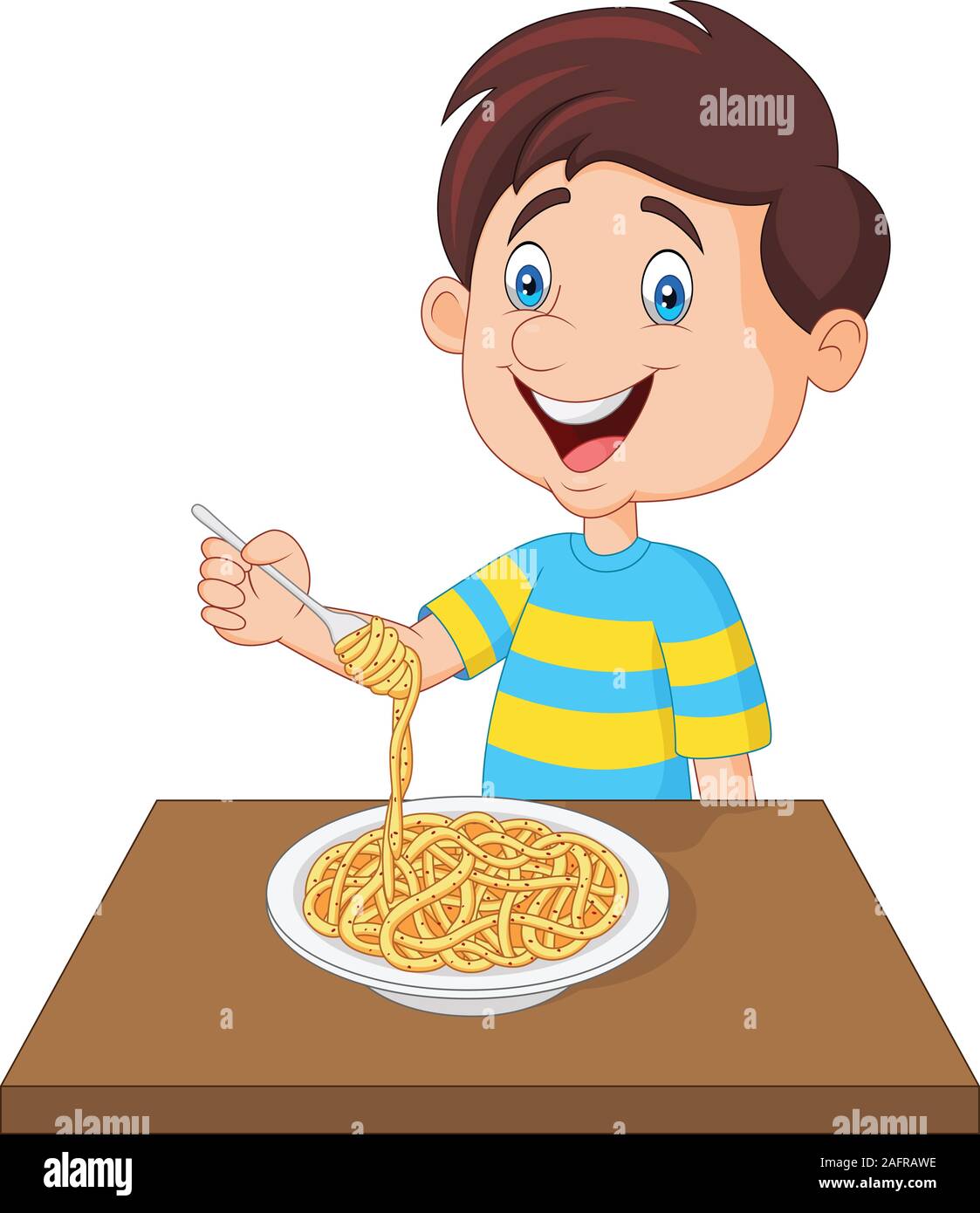 Kid eating pasta Stock Vector Images - Alamy